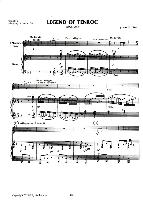 Uber, David - Legend of Tenroc für Trompete + Klavier | Köbl Edition